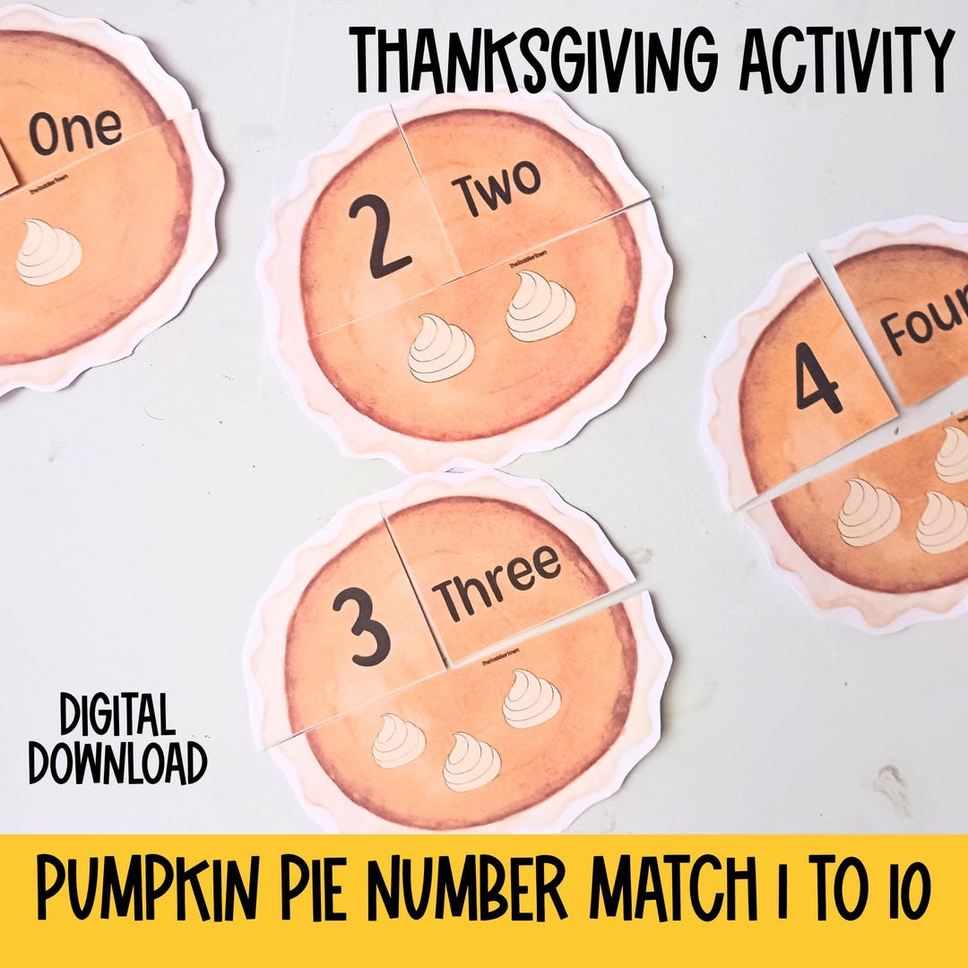 Thanksgiving Number Match, Pumpkin Pie Counting, Preschool Curriculum ...