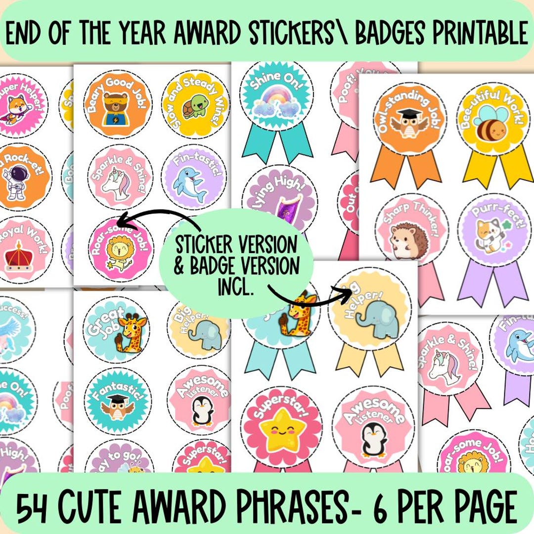 End of the Year Class Awards , End of the Year Award Badges, Printable ...