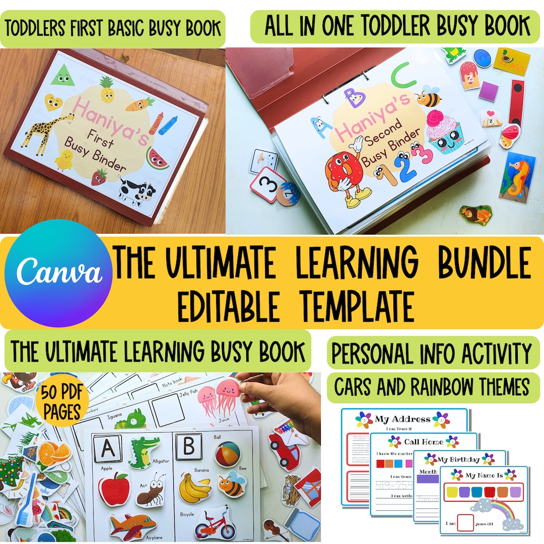 Toddler Busy Book Bundle, Editable CANVA Template,quiet Book,learning ...