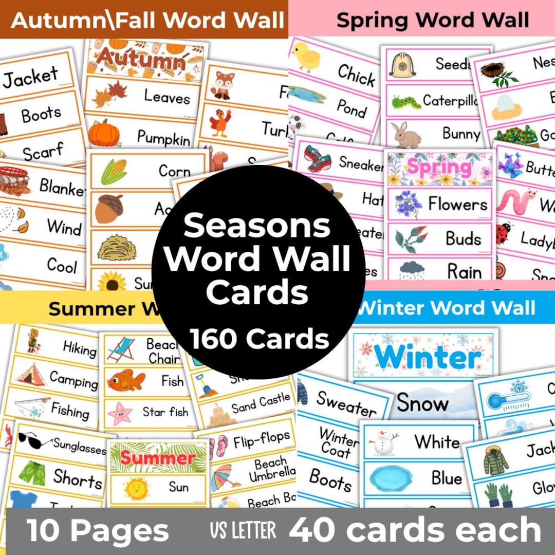 Seasons Word Wall Cards for Reading and Writing Center, Vocabulary ...