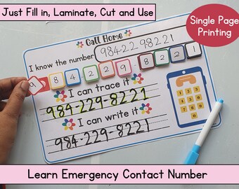 Learn Your Phone Number Printable Worksheet - Etsy