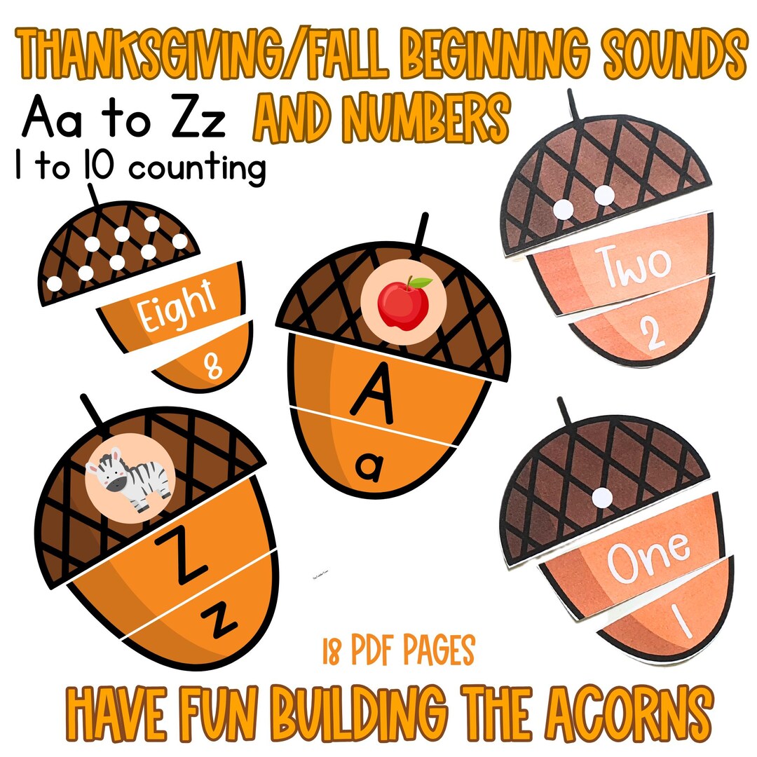 Fall Preschool Acorn Alphabet and Number Match, Beginning Sounds, Fall ...