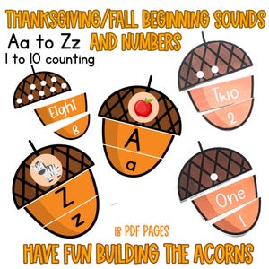 Fall Preschool Acorn Alphabet and Number Match, Beginning Sounds, Fall ...
