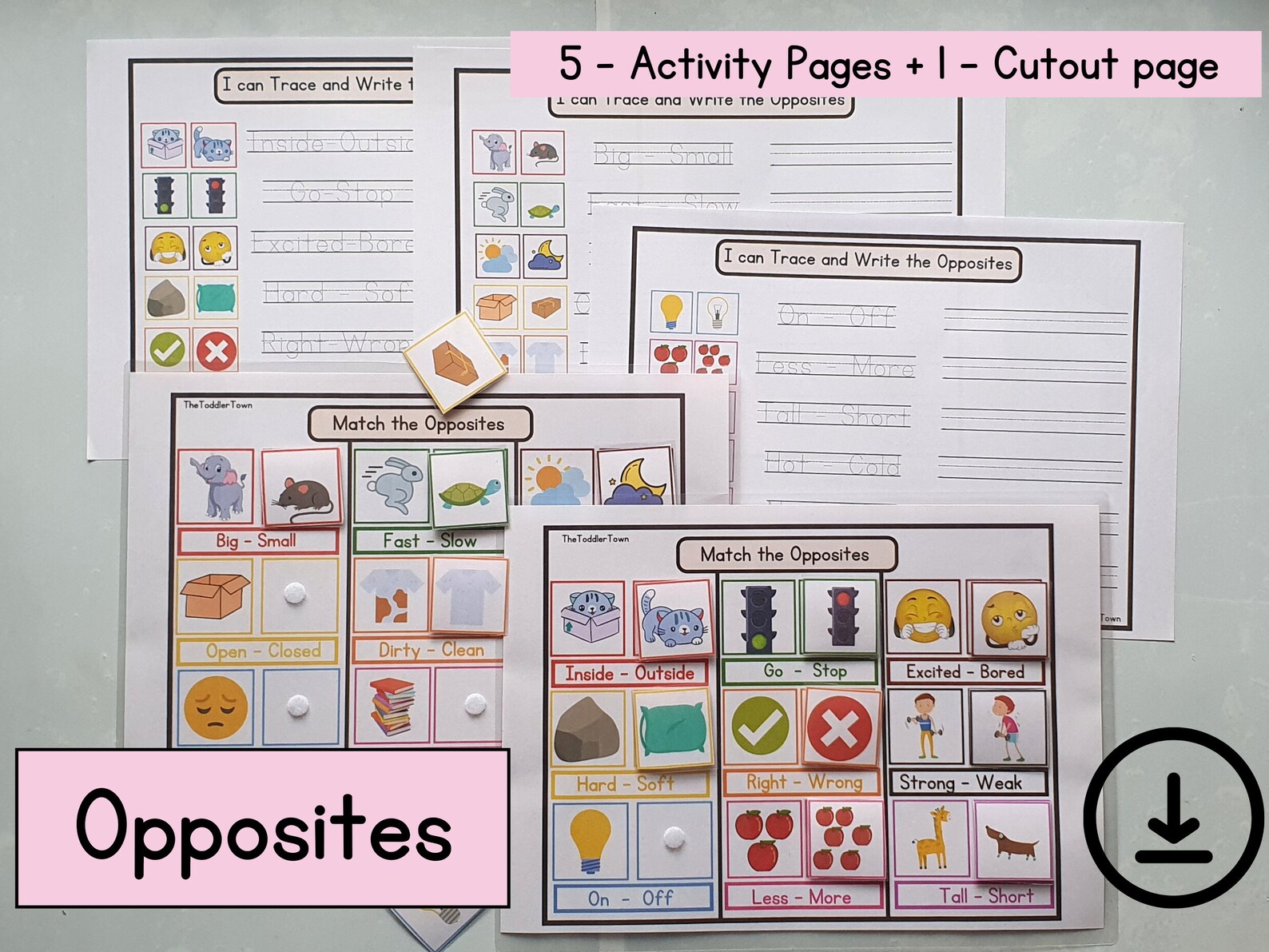 Opposites Matching Activity Printable for Toddlers and Preschoolers ...