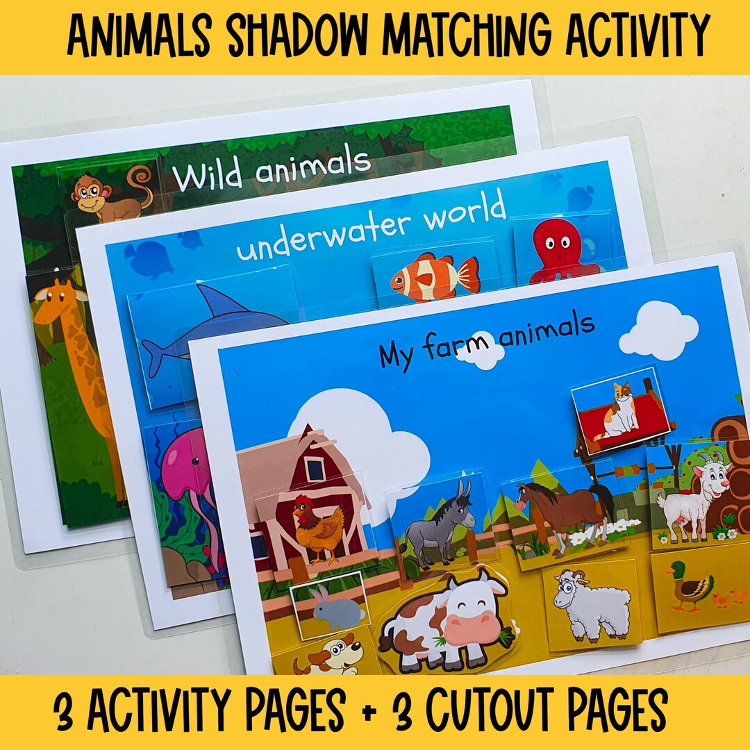 Animals Shadow Matching Activity for Toddler Busy Book, Preschool ...
