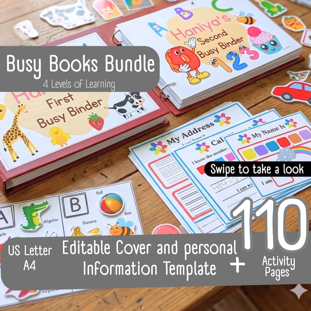 Toddler Busy Book , Preschool Learning Binder, Editable Canva Template ...