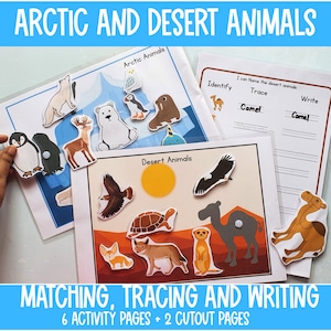 Arctic and Desert Animals Matching, Toddler Busy Book Page, Preschool ...