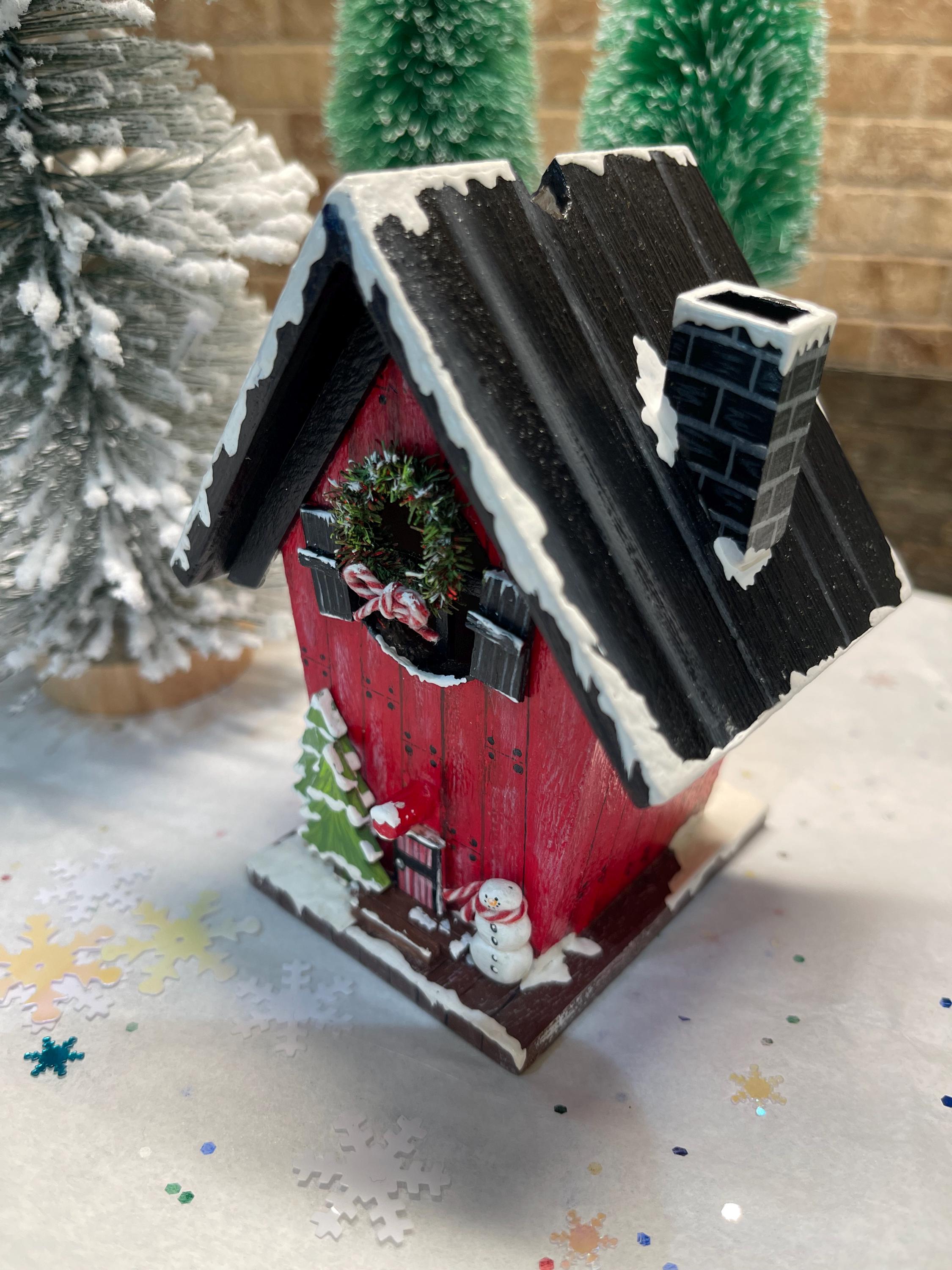 Christmas Birdhouse / Small Winter House / Cottage / Ornament / Wooden ...