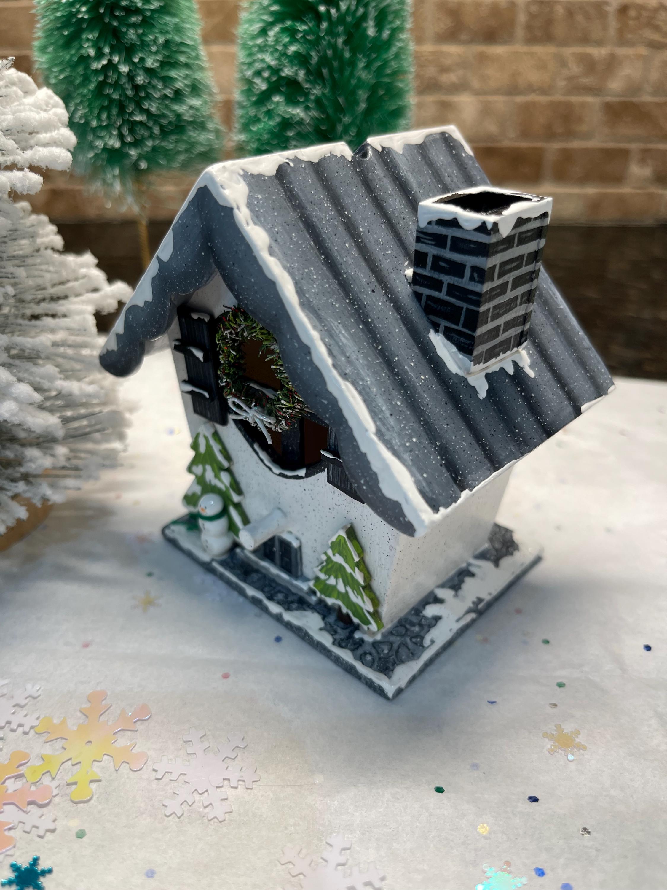Christmas Birdhouse / Small Winter House / Cottage / Ornament / Wooden ...