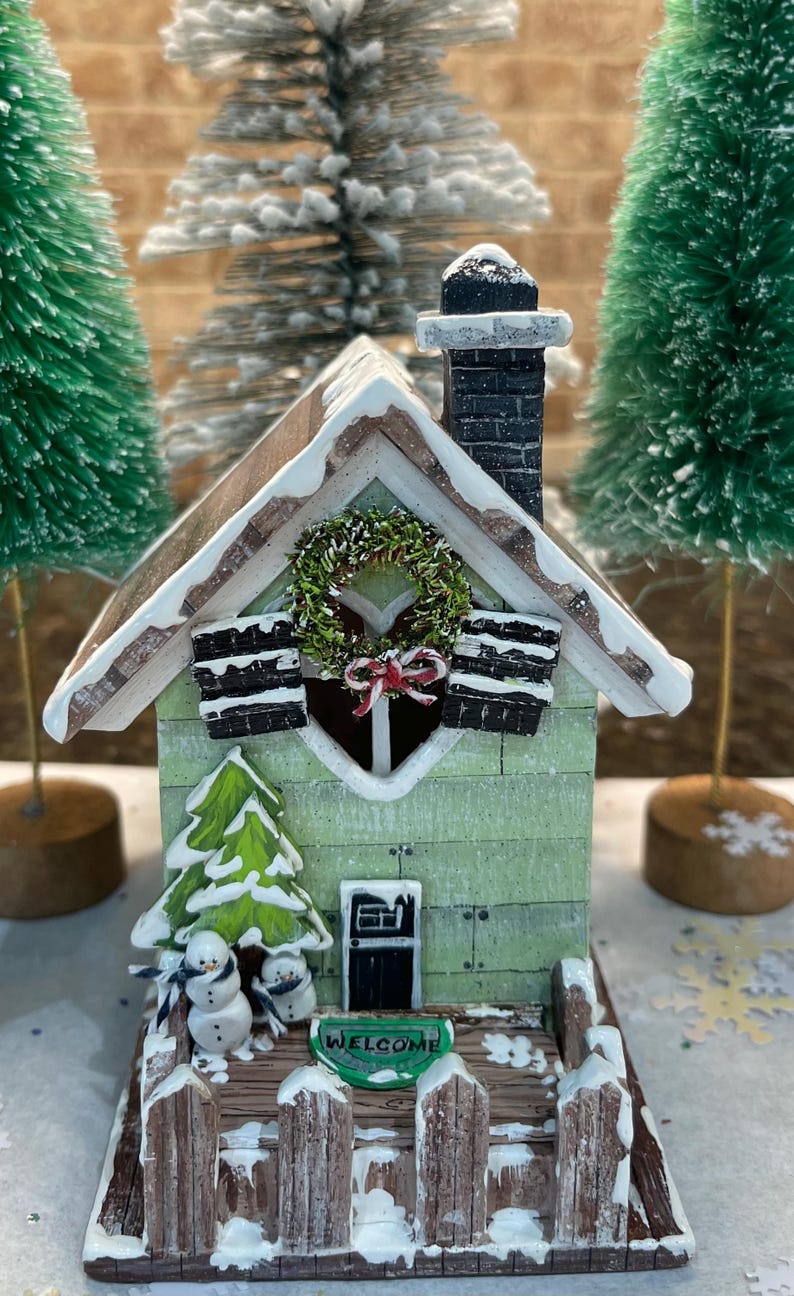 Christmas Birdhouse / Small Winter House / Cottage / Ornament / Wooden ...