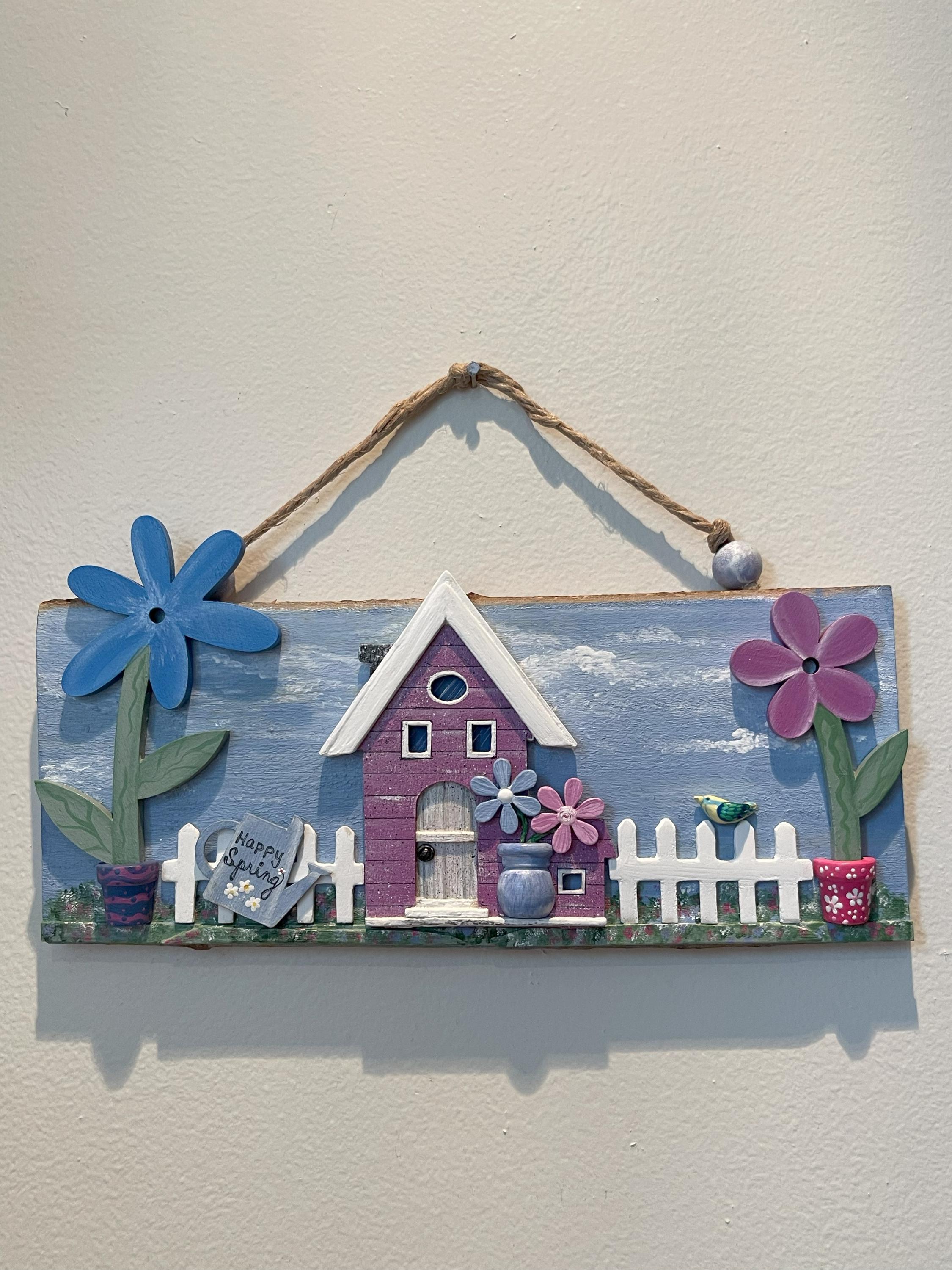 Spring Wooden Wall Hanging Sign / House / Flowers / "welcome Spring" - Etsy