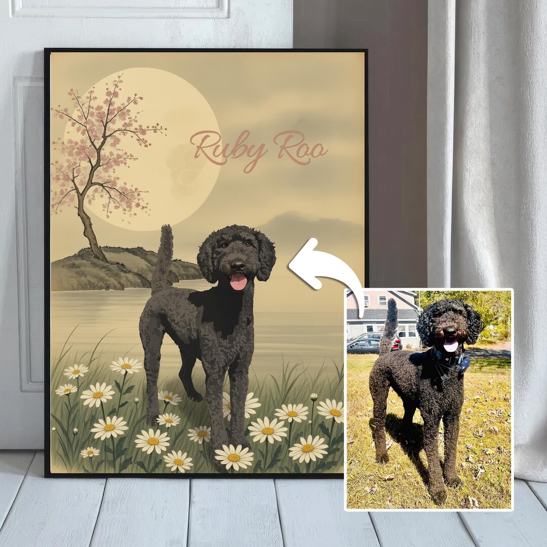 Custom Pet Portrait With Japanese Art Style Background, Personalized ...