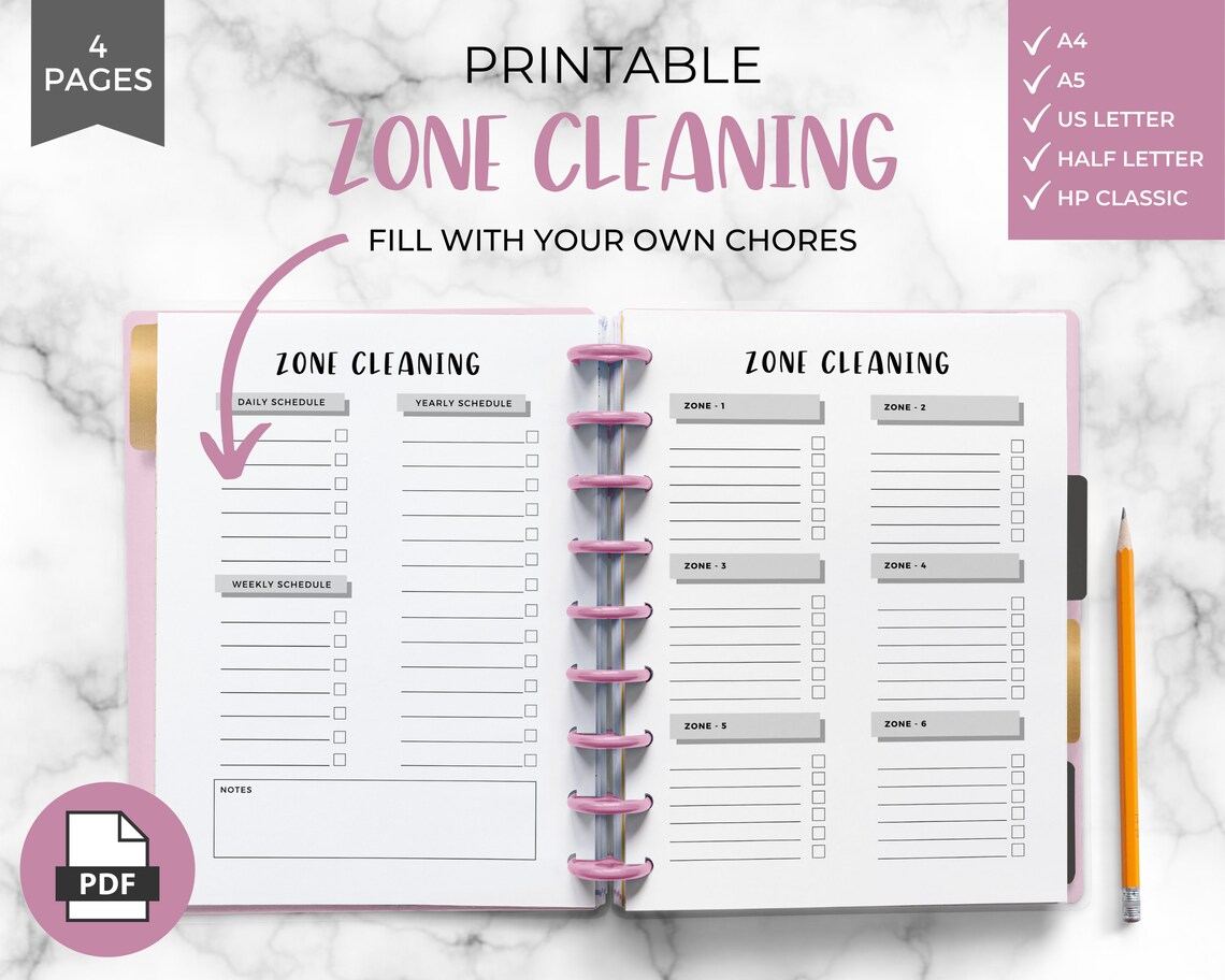 Zone Cleaning Tracker Printable Instant Download Cleaning - Etsy
