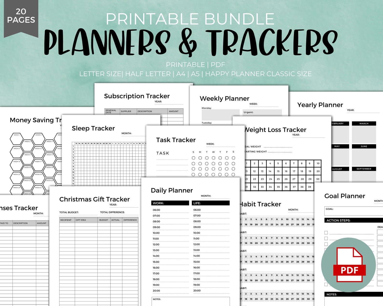 Green Planners & Trackers Bundle - Printable, Download, Daily Planner ...