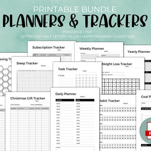 Green Planners & Trackers Bundle - Printable, Download, Daily Planner ...