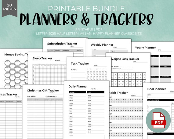 Green Planners & Trackers Bundle Printable Download Daily - Etsy