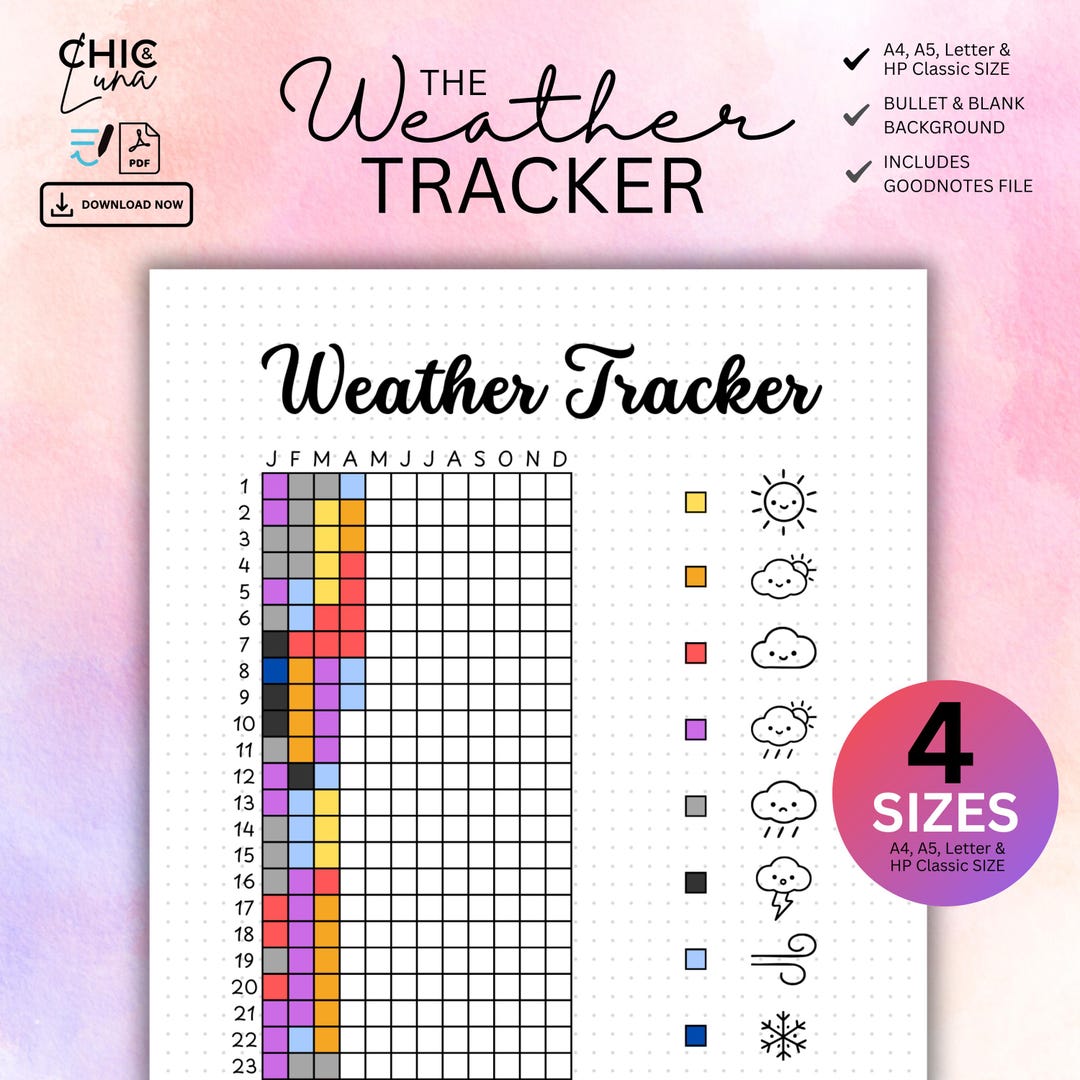 Printable Weather Tracker Planner Insert PDF | Yearly Weather Log | A4 ...