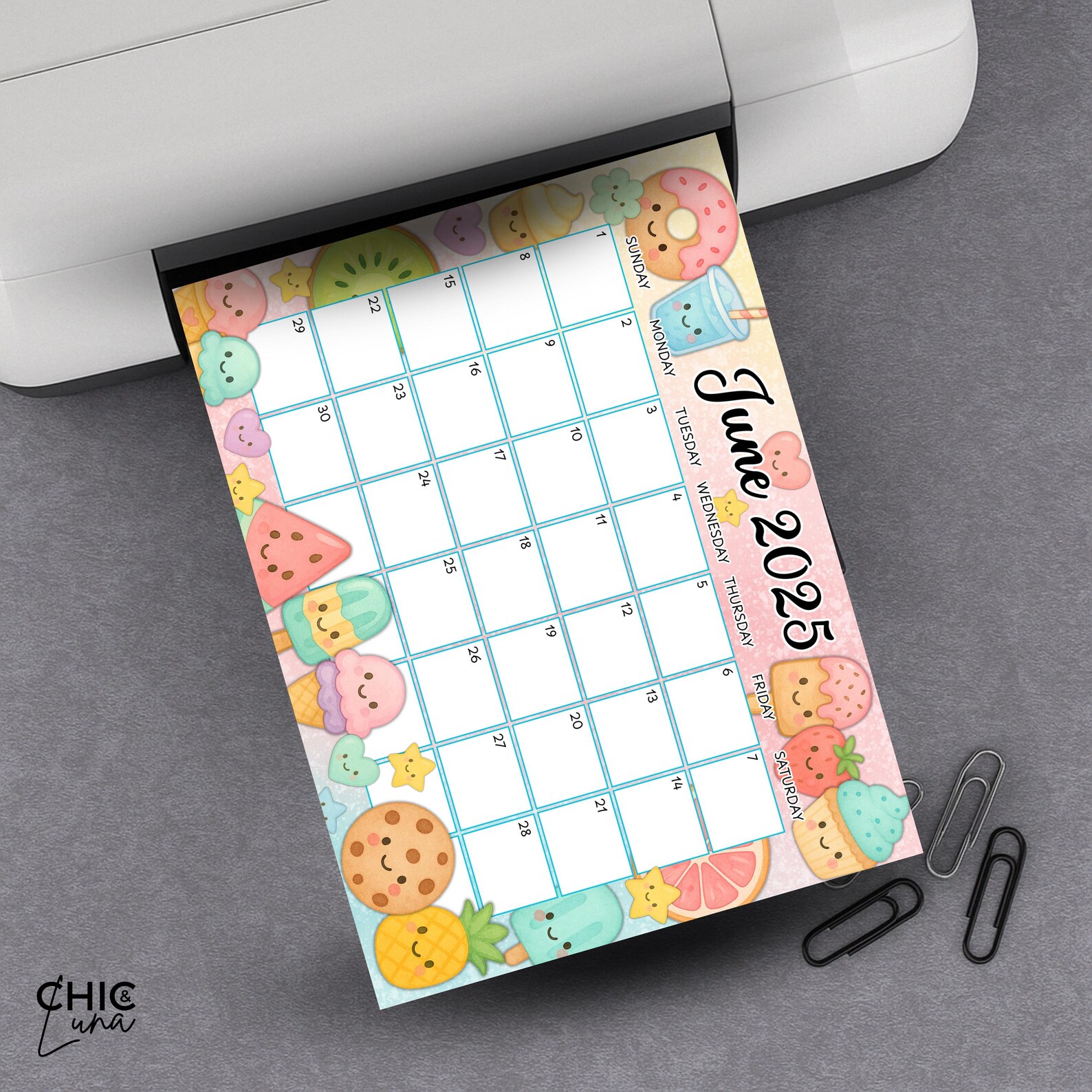 June 2025 Calendar Printable: Kawaii Fruit Theme (PDF & Goodnotes) - Etsy