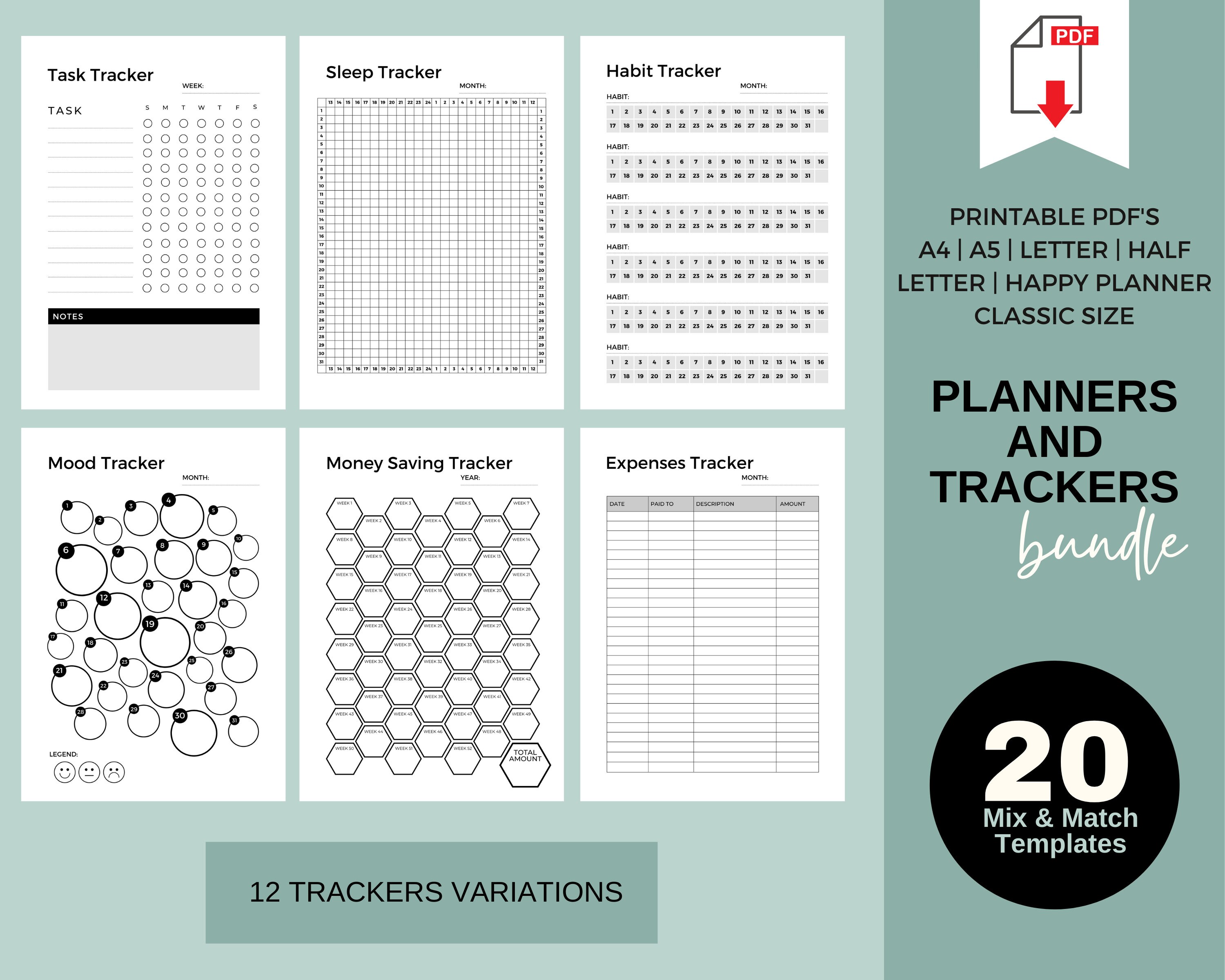 Green Planners & Trackers Bundle Printable, Download, Daily Planner ...
