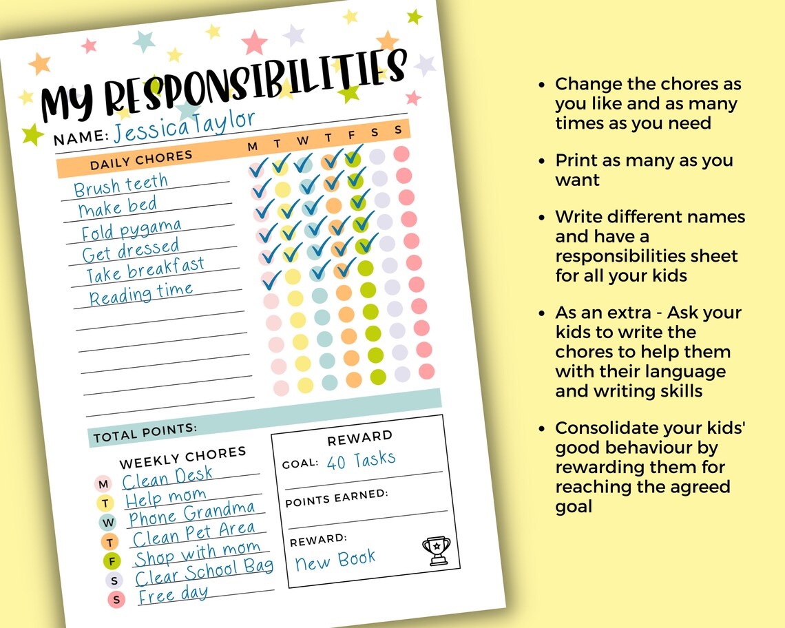 Kids Responsibility Tracker Printable Instant Download - Etsy Canada