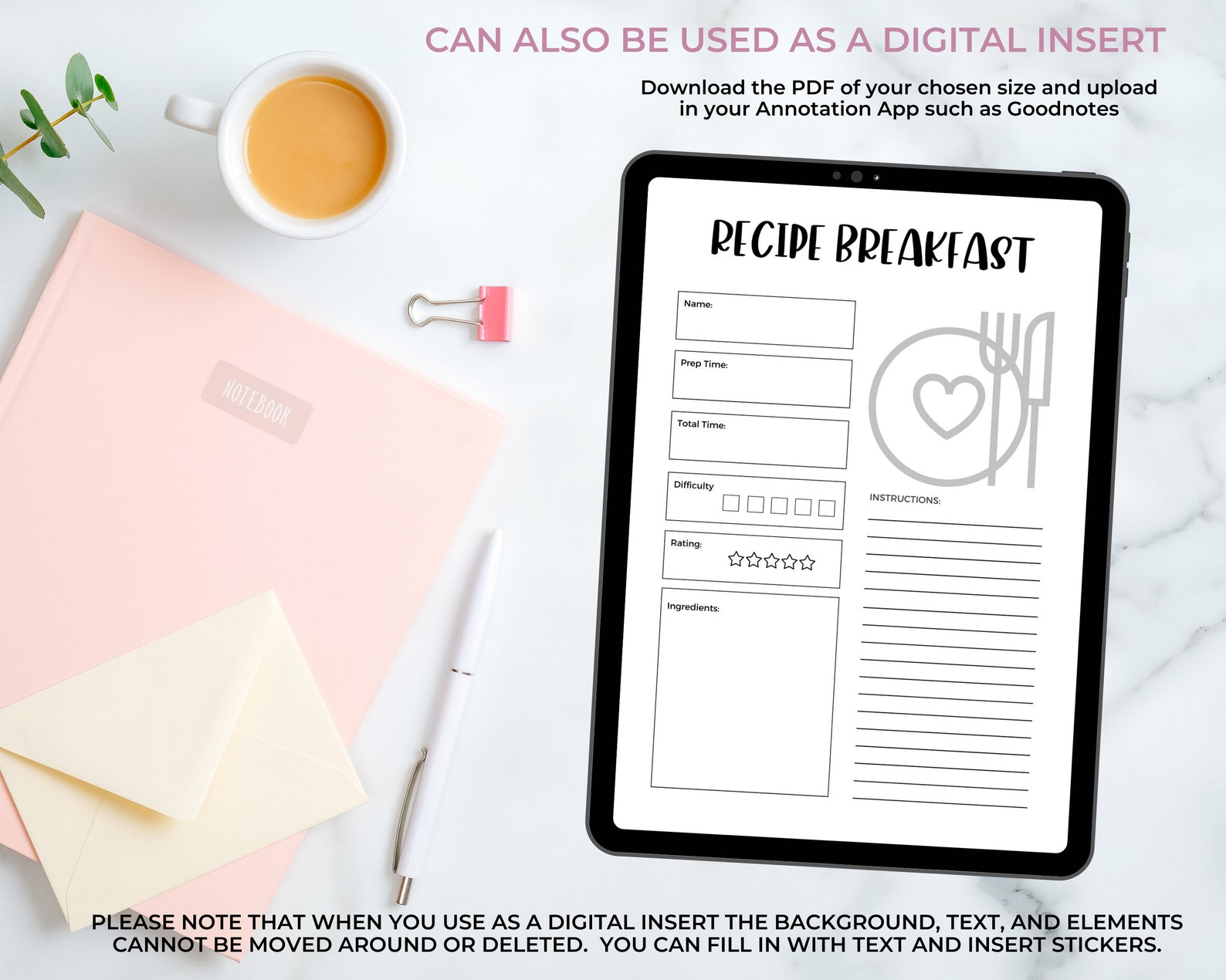 Recipe Inserts Printable Instant Download, Recipe Planner Inserts, PDF ...