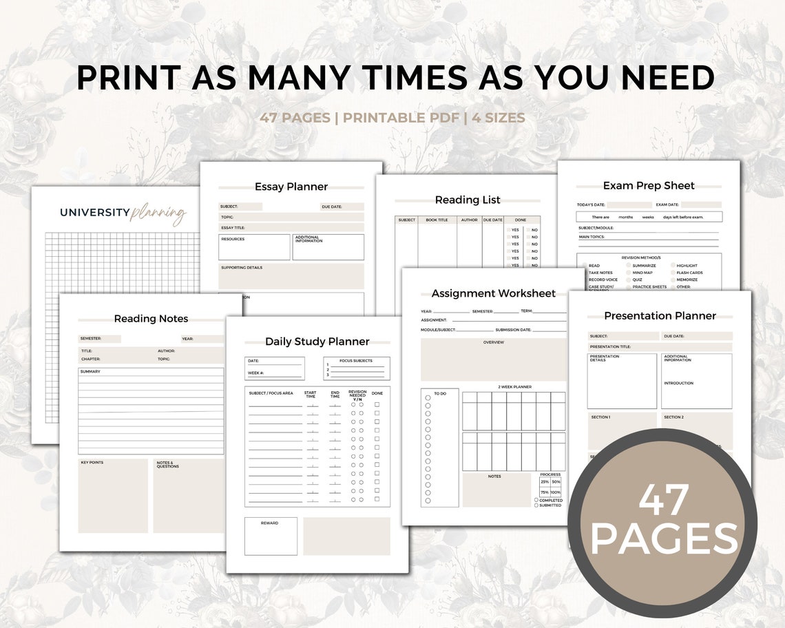 University Planner Printable Student Planner Printable - Etsy