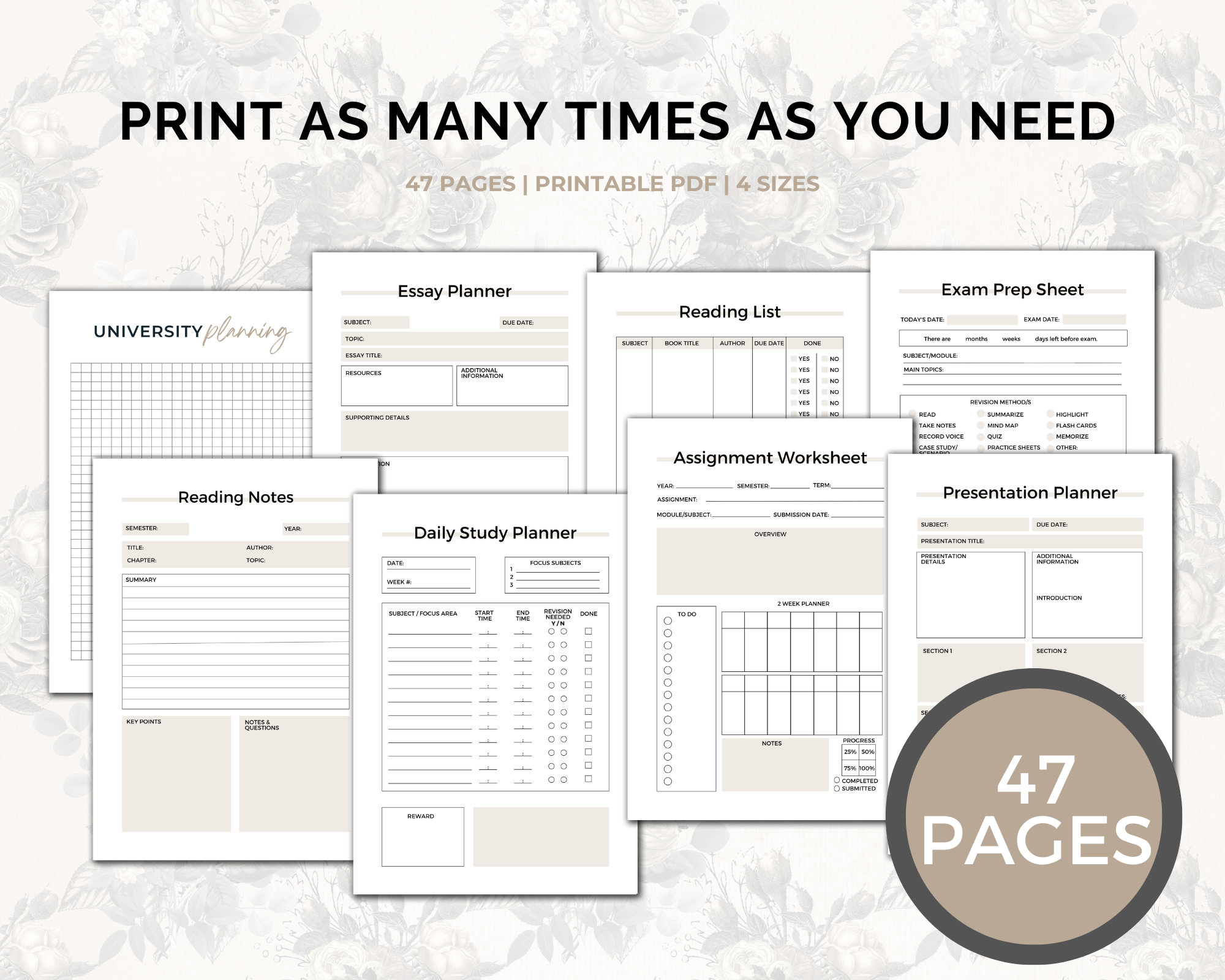 University Planner Printable Student Planner Printable - Etsy Australia