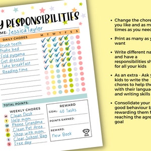 Kids Responsibility Tracker Printable Instant Download | Etsy Canada