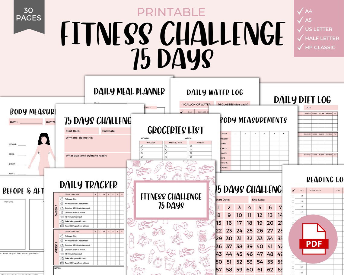 Fitness Challenge 75 Day Tracker Printable Instant Download - Etsy