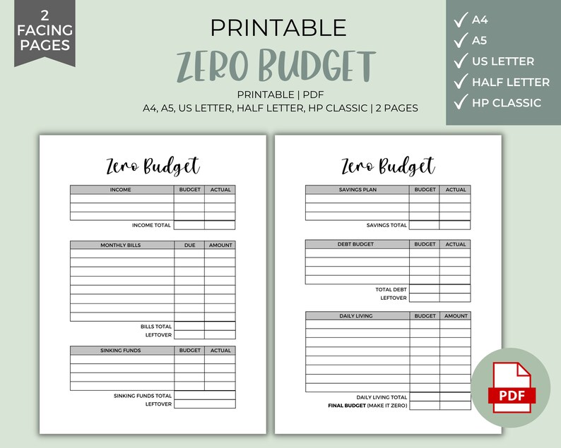 Zero Budget Planner Printable Download, Finance Planner, Monthly Budget ...