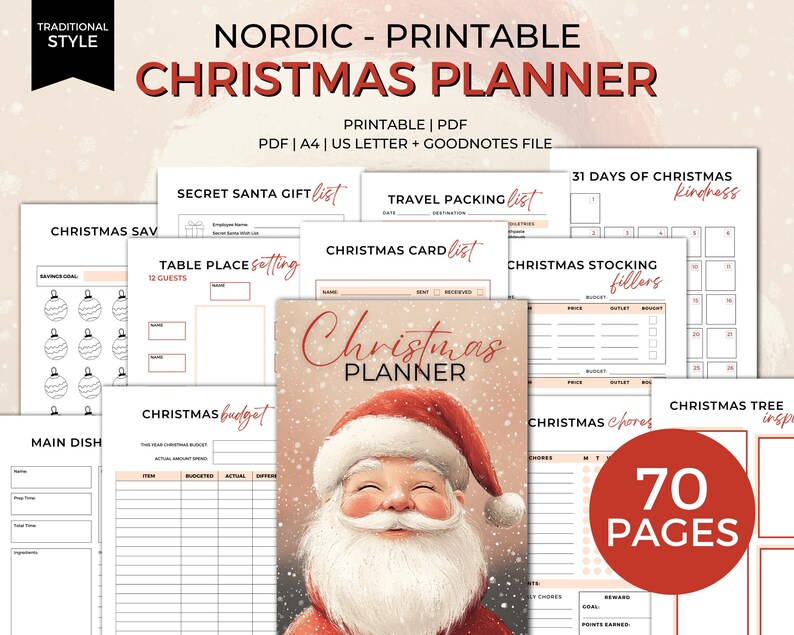 Printable Christmas Planner: Holiday Organizer, Goodnotes File (70 ...