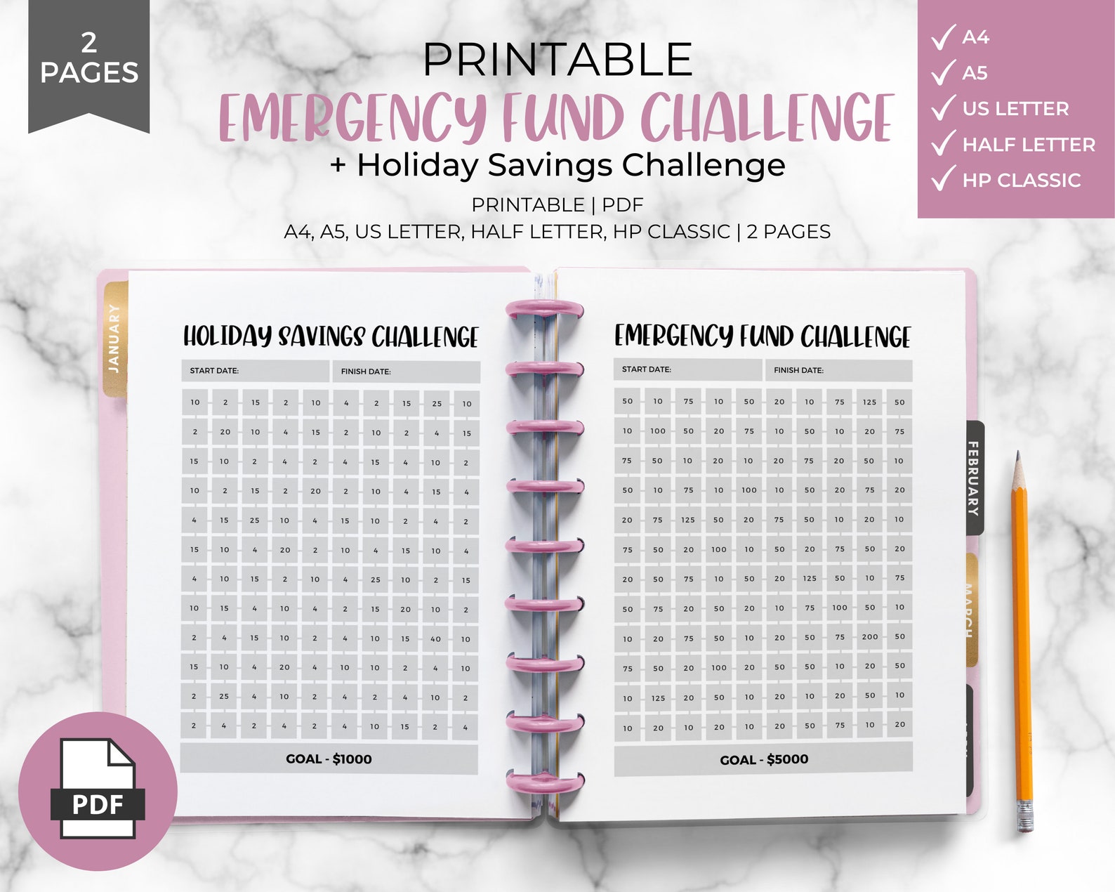 Emergency Fund Challenge Printable: Savings Tracker (instant Download ...