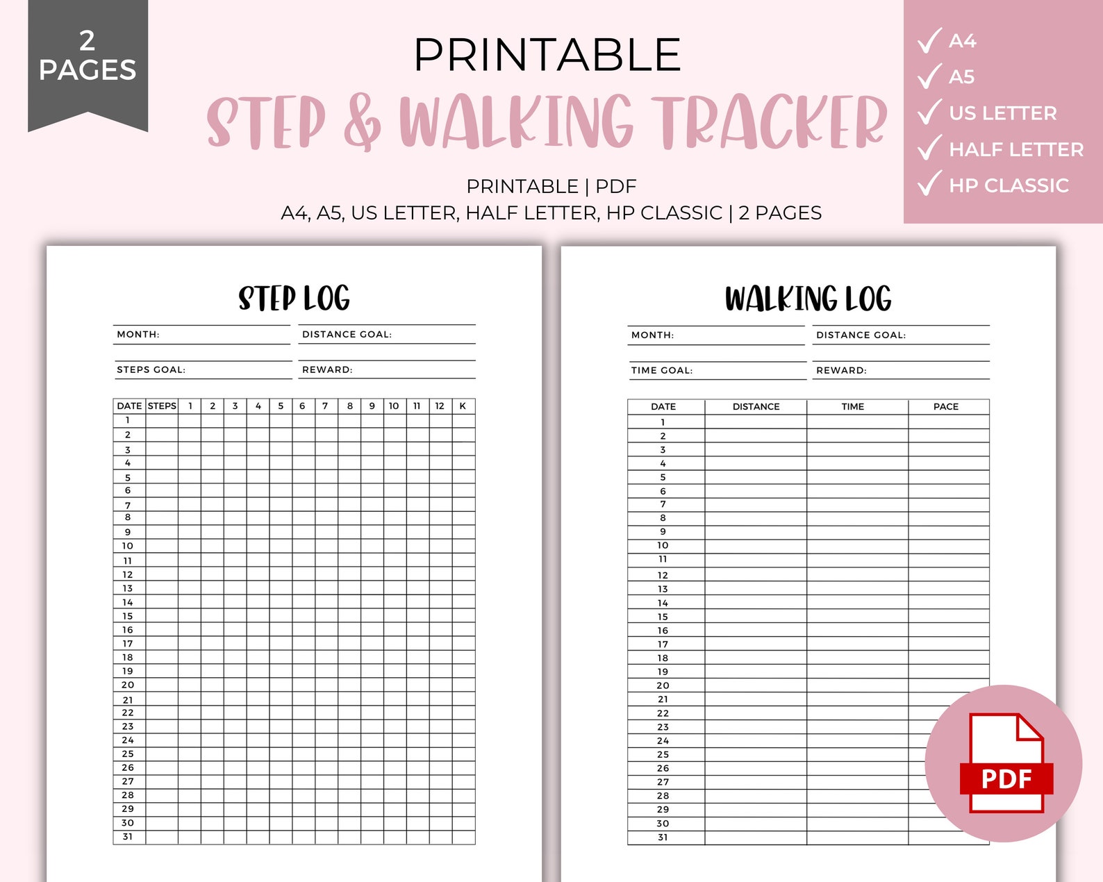 Step & Walking Tracker Printable Download Step Log - Etsy