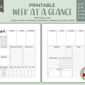 Week at a Glance Printable Instant Download, Weekly Planner Undated ...