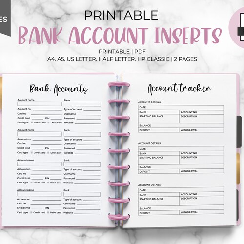 Bank Account Information Tracker Printable Financial Account - Etsy