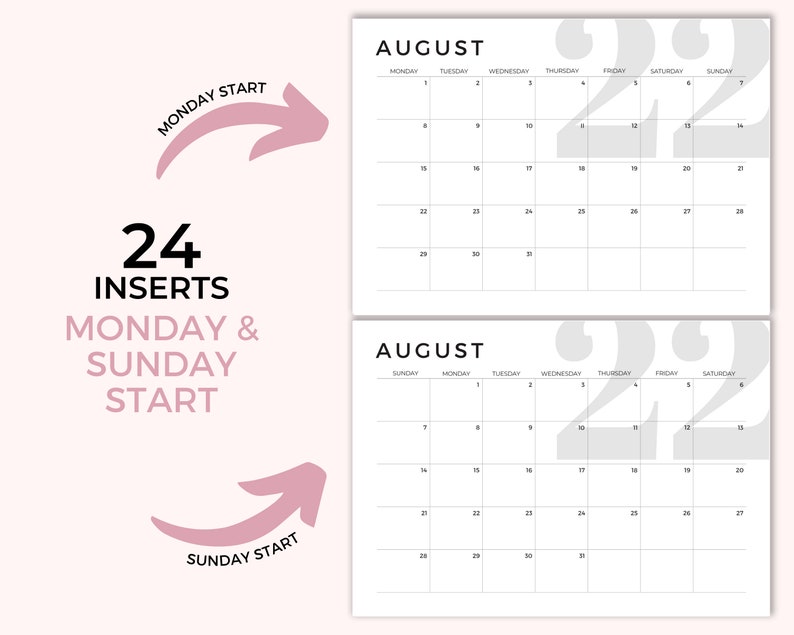 2022 Monthly Calendar Printable Instant Download Horizontal - Etsy