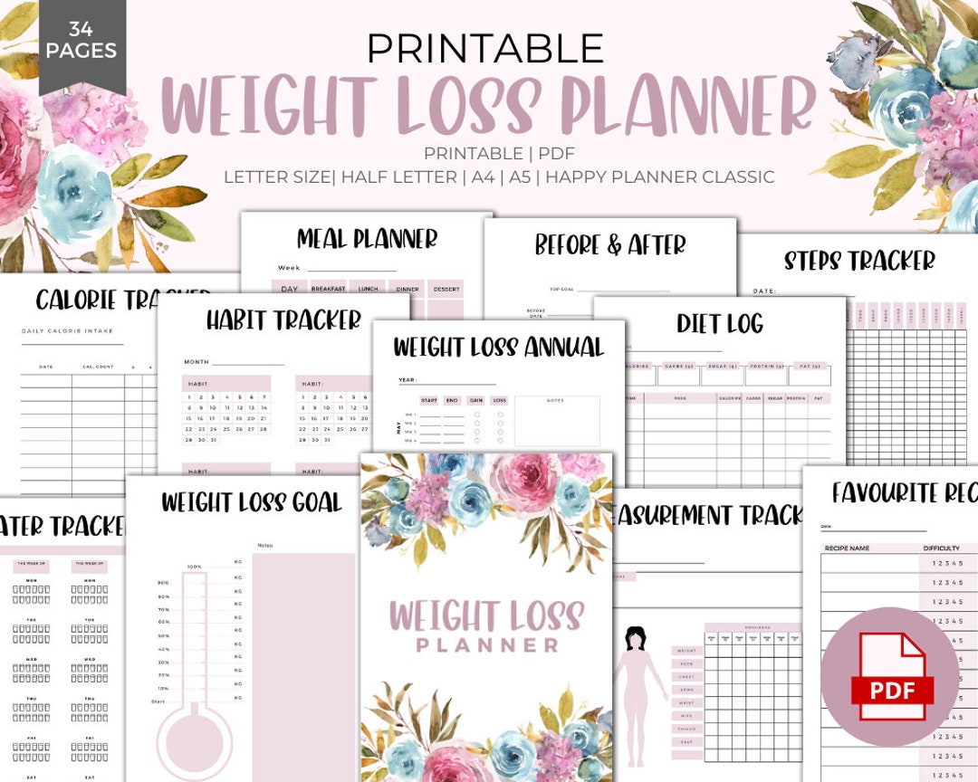 Weight Loss Journal Tracker Download, Planner, Workout Fitness ...