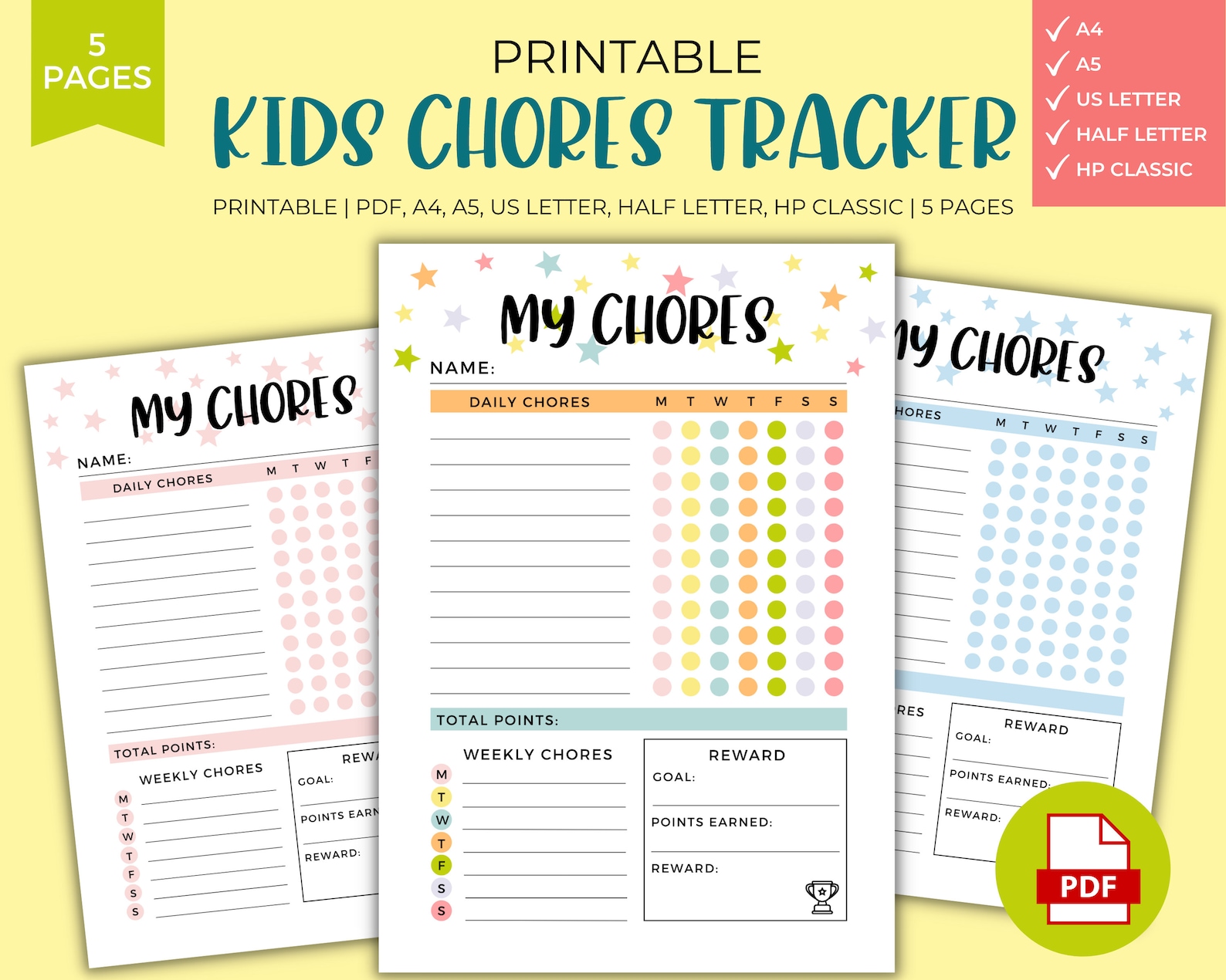 Kids Chores Tracker Printable Instant Download Daily Weekly | Etsy