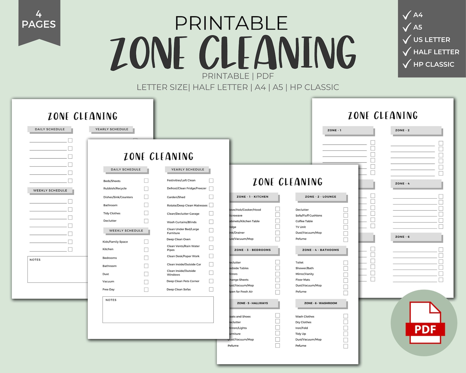 Zone Cleaning Tracker Printable Instant Download Cleaning - Etsy