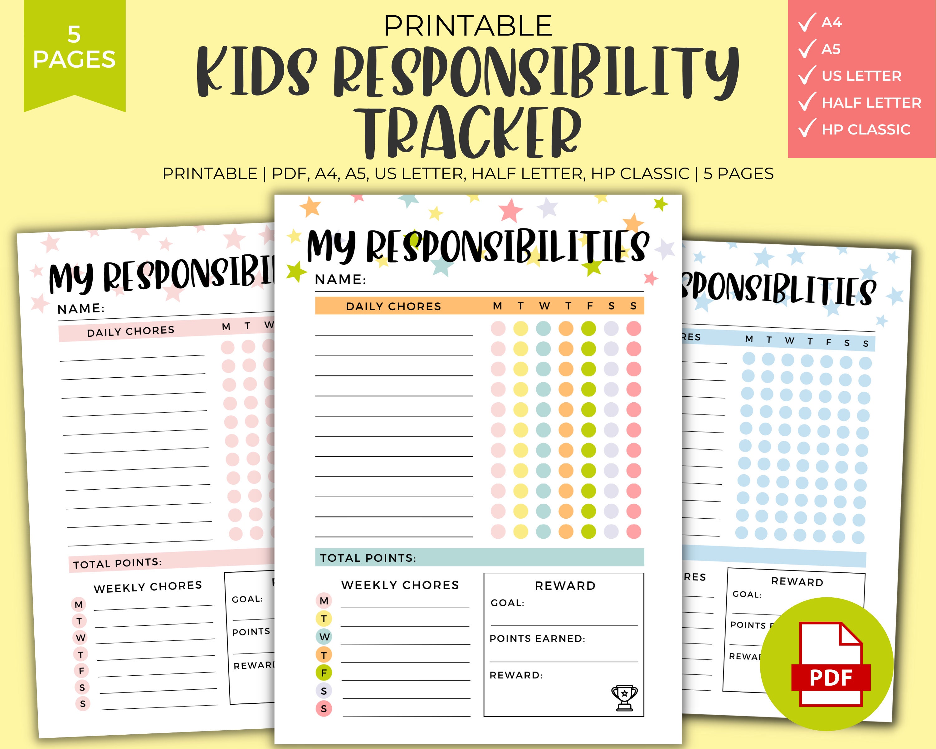 Kids Responsibility Tracker Printable Instant Download | Etsy Canada