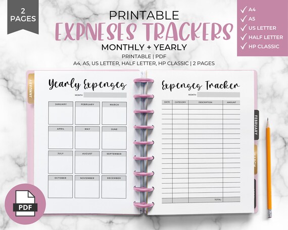 Pink Expenses Tracker Printable Download Expenses - Etsy