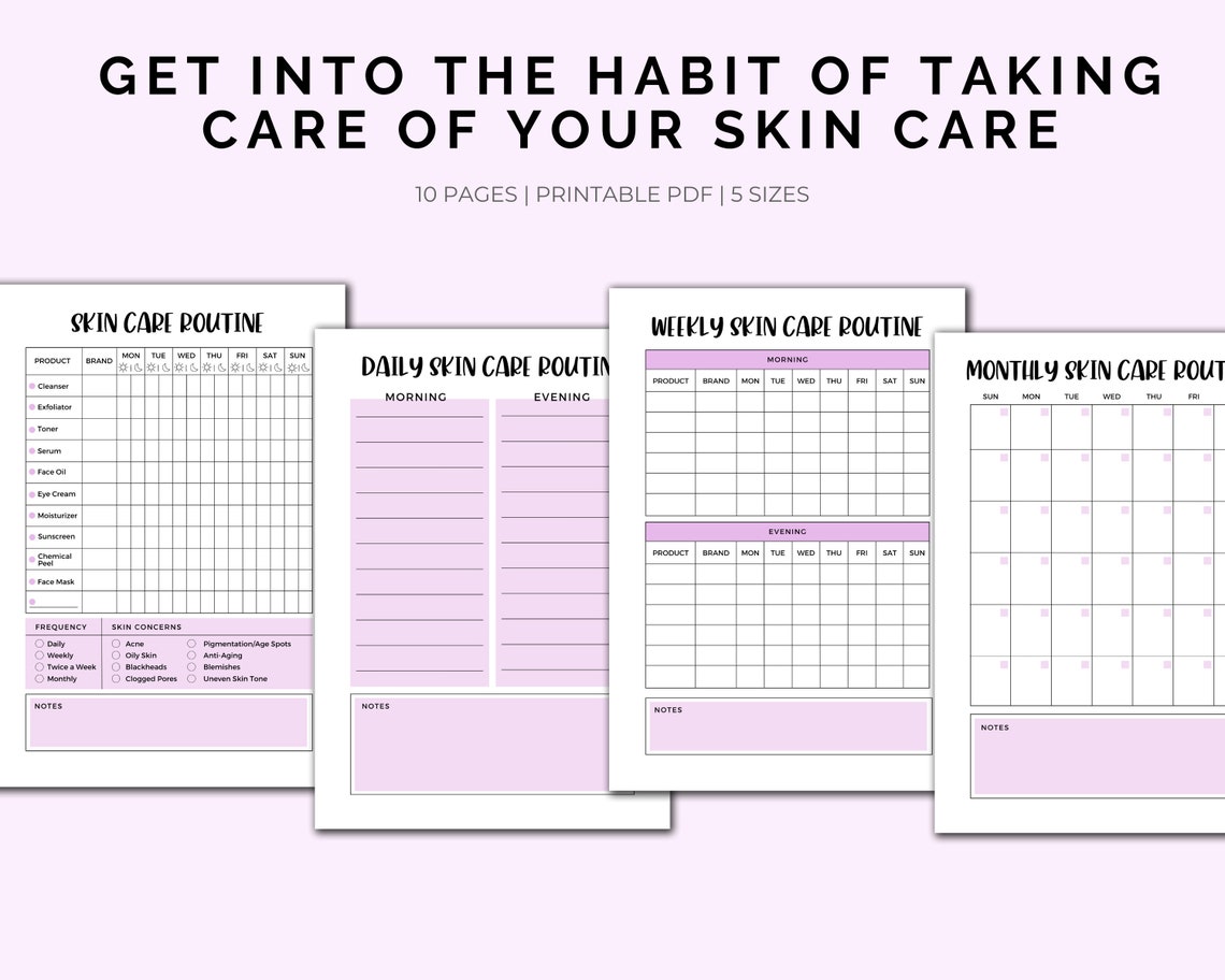 Skin Care Planner Printable Download Tracker Routine Self - Etsy
