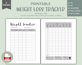 Weight Loss Journal Tracker Planner Workout Fitness Printable Digital ...
