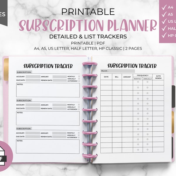 Subscription Tracker Printable - Etsy