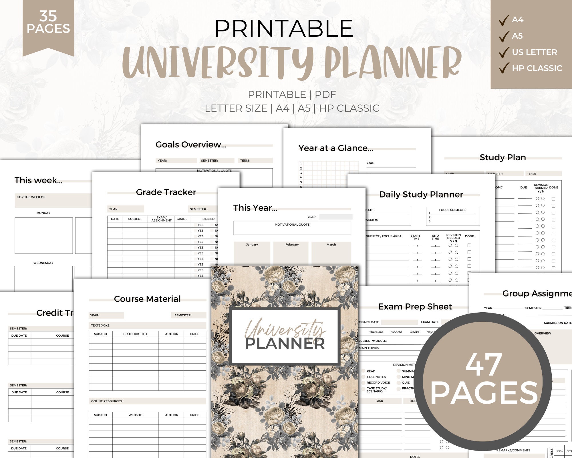 University Planner Printable Student Planner Printable - Etsy