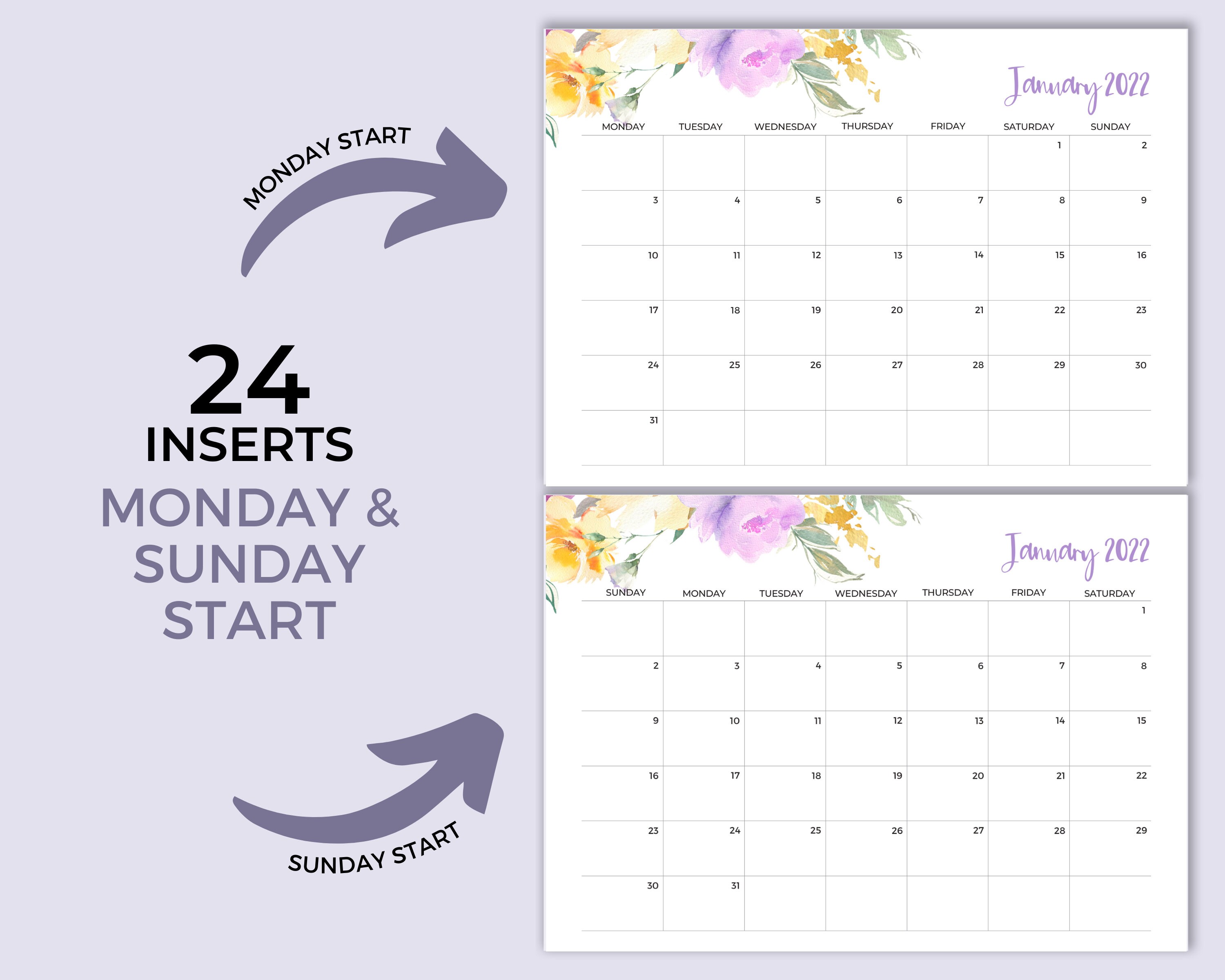 2022 Monthly Calendar Printable Instant Download, Horizontal Monthly ...