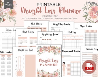 Weight Loss Journal Tracker Planner Workout Fitness Printable Digital ...