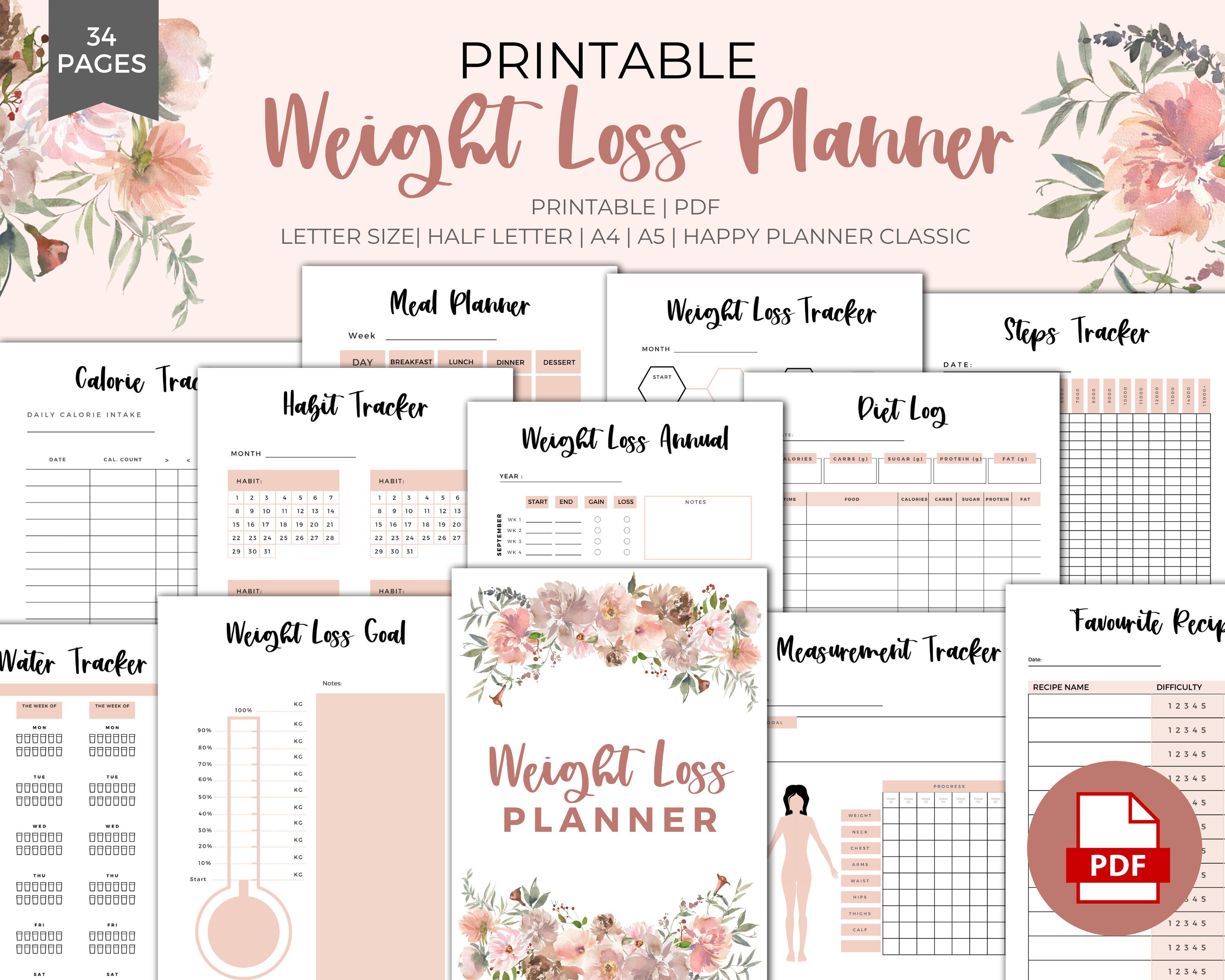 Weight Loss Journal Tracker Download Planner Workout - Etsy