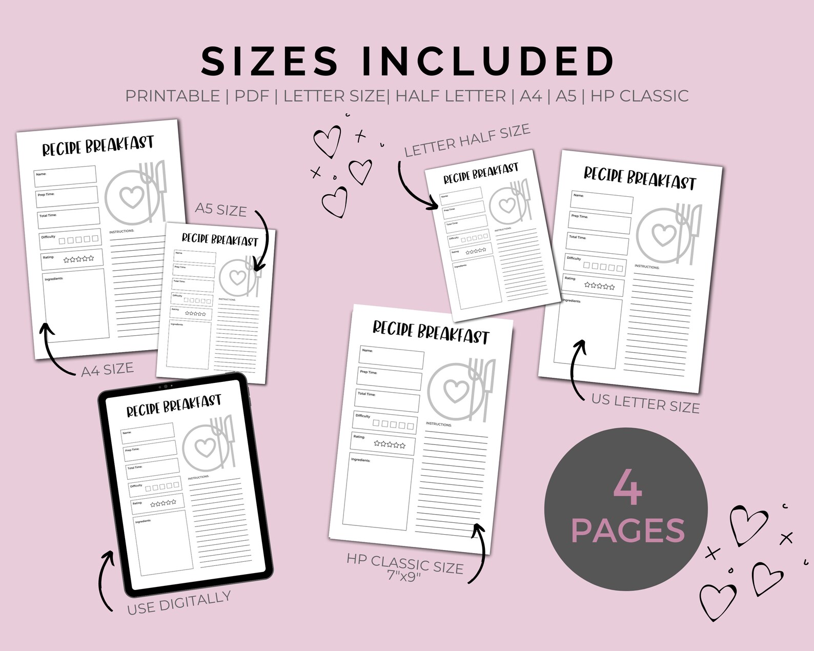 Recipe Inserts Printable Instant Download, Recipe Planner Inserts, PDF ...