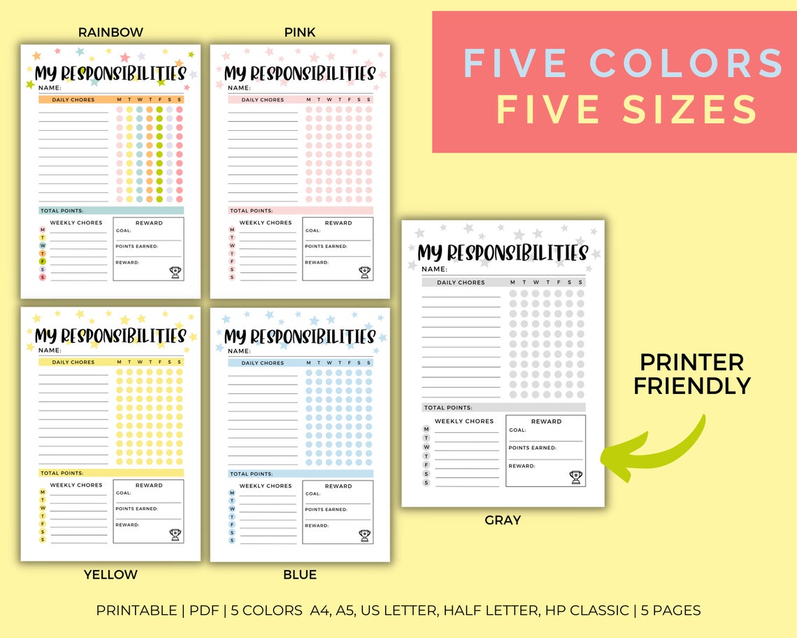 Kids Responsibility Tracker Printable Instant Download - Etsy Canada